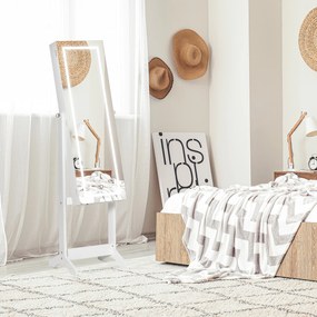 HOMCOM šperkovnice se zrcadlovou skříňkou s LED, stojací zrcadlo se 4 policemi, 46 x 36,5 x 151,5 cm