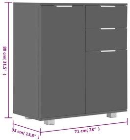 vidaXL Příborník šedý s vysokým leskem 71x35x80 cm kompozitní dřevo