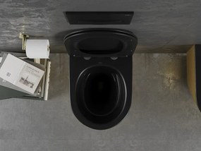 Mexen Lena wc mísa Rimless se sedátkem slim s pomalým zavíráním, duroplast, černá matná/zlatý vzor linie - 30224077