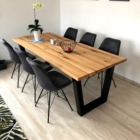KULHÁNEK Masivní jídelní stůl s rovnou hranou a kovovou podnoží Velikost desky: 300x100 cm, Odstín podnože: bílá - RAL 9010