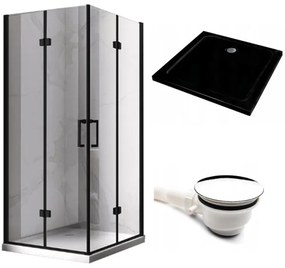 BPS-koupelny Čtvercový sprchový kout HYD-SK08D 100x100 černá/transparent + vanička HYD-SSV-ST06A černá