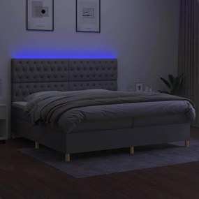 Box spring postel s matrací a LED světle šedá 200x200 cm textil 3135701