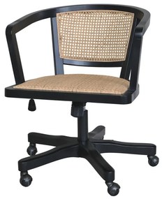 Černá dřevěná židle s výpletem a opěrkami na kolečkách Old French chair - 60*60*80 cm