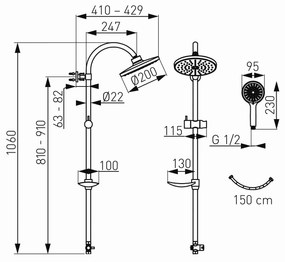Novaservis Sprchové soupravy - Sprchová souprava, horní a ruční sprcha s držákem a hadicí, výška 1060 mm, chrom, SET040,0
