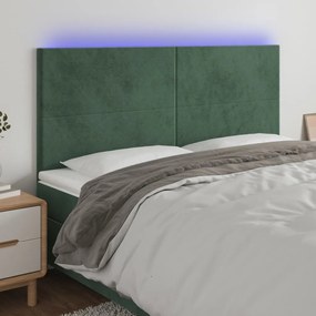 Čelo postele s LED tmavě zelené 200x5x118/128 cm samet
