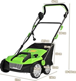 Costway Elektrický vertikutátor provzdušňovač trávníku 1800 W 2 úrovně – zelený