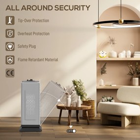 HOMCOM Elektrický keramický přímotop 2000 W s oscilací, nastavitelným termostatem a 3 režimy 18x15x40,5 cm černý
