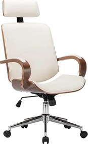 vidaXL Otočná kancelářská židle s opěrkou hlavy bílá umělá kůže ohýbané dřevo [283136] Barva: Bílo-šedá