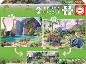 EDUCA Puzzle Panorama Dinosauří svět / 2x100 dílků / od 6 let