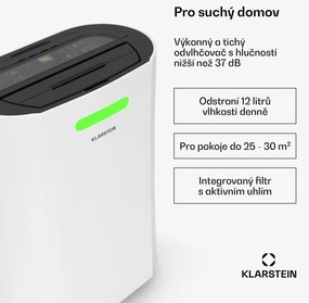 Klarstein AeroDry Smart 12 odvlhčovač vzduchu, 12 l/den, 18 m², senzor vlhkosti, ovládání pomocí aplikace, 135 m³/h