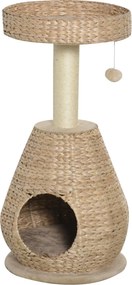 PawHut Kočičí strom s škrabadlem, nábytek pro koťata, s kočičí jeskyní, kuličkovým hračkem, sisal, měkký plush, výška 82,5 cm, žlutý