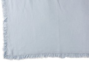 Modrý praný lněný pléd s třasňovitým volánkem Romantic - 150*200 cm