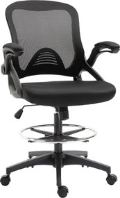 Vinsetto Ergonomická kancelářská židle s výklopnými opěrkami a nastavitelným kruhem pro nohy, výškově nastavitelná otočná židle s funkcí naklonění, sí