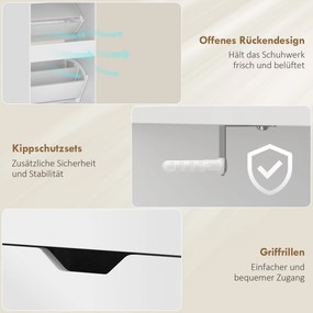 HOMCOM botník pro 12–18 párů, úzké úložiště s 3 výklopnými zásuvkami, otevřenou přihrádkou a nastavitelnými policemi, do předsíně, 60 × 26 × 140 cm, …