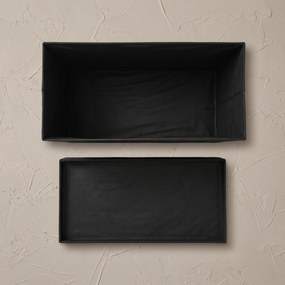 Obdélníkový taburet s úložným prostorem, skládací, 76 × 38 × 38 cm, černý