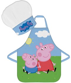 DĚTSKÁ ZÁSTĚRA S ČEPICÍ PEPPA PIG AND GEORGE 45X50 CM, 2X33CM VZOROVANÁ