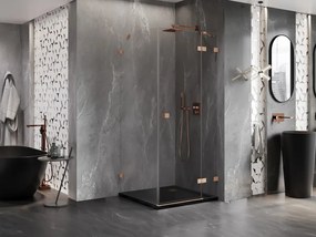 Mexen Lunar, výklopný sprchový kout pravý 90 x 90 cm, 8mm čiré sklo, profil měděná matná, 834-090-090-65-00-P