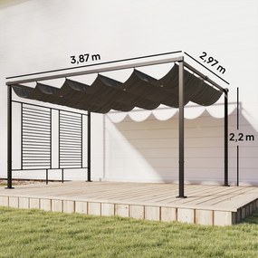 Pergola 3,87 x 2,97 m s posuvnou střechou, 2 zástěny na ochranu soukromí, UV 50+ tmavě šedá