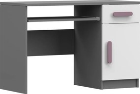 IDZ Psací stůl SMYK II 08, 110 cm Bílá + Grafit / Barevné úchytky Barva: Fialová