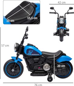 HOMCOM Dětská Elektrická Motorka s 2 Odnímatelnými Tréninkovými Koly, Rychlost 3 km/h, Pro Děti 1,5-3 Rocy, Modrá 76 x 42 x 57 cm