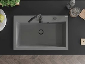 Mexen Elix, 1korový granitový dřez 800 x 500 mm, šedá, černý sifon, 6527801005-71-B