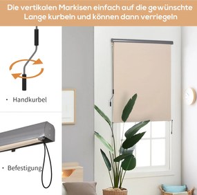 Outsunny Venkovní Rolovací Záclona 2,5 x 1,6 m Skladatelný Vertikální Sluneční Stín s Kličkou, Hliník a Polyester 280 g/m² UV50+ Ochrana pro Balkon, …