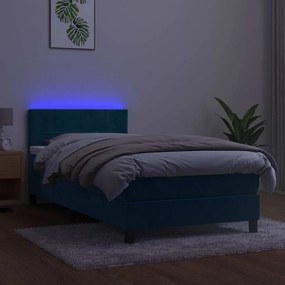 Box spring postel s matrací a LED tmavě modrá 80 x 200 cm samet 3134373