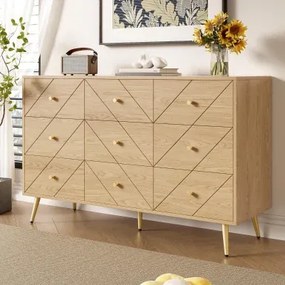 Aosom Komoda s 9 zásuvkami s velkým úložným prostorem, geometrické vzory, 120 x 39 x 80 cm, přírodní barva
