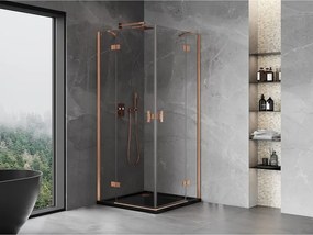 Mexen Mist-H Duo, 2-křídlý ​​výklopný sprchový kout 120 x 120 cm, čiré sklo, měděný matný profil, 8A5-120L-120P-65-00
