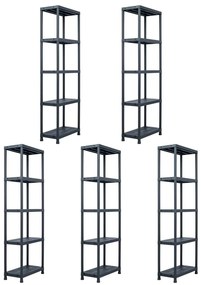 Skladové regály 5 ks černé 125 kg 60 x 30 x 180 cm plastové 276258
