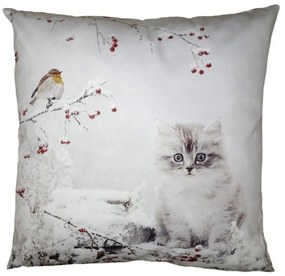 Zimní sametový povlak na polštář s koťátkem Cat - 45*45 cm