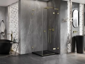 Mexen Lunar, L výklopný sprchový kout pravý 70 x 70 cm, 8mm čiré sklo, zlatý profil, 834L-070-070-50-00-P