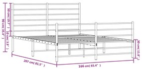 Kovový rám postele s hlavovým a nožním čelem černý 160 x 200 cm