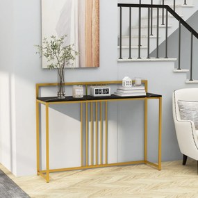 Costway Moderní stolek do chodby 120 cm s mramorovým vzhledem a zlatým kovovým
