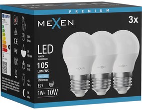 Mexen Nova 3x LED žárovka E27, G45, 1W, Studená - 6500K, 105 lm - L101-E27-0165-01x03