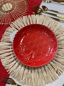 Bordallo Pinheiro Polévkový talíř ve tvaru vánoční ozdoby, červená, 24,5 cm, set 4 kusů
