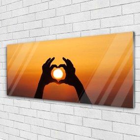 akrylový obraz Ruce Srdce Slunce Láska 125x50 cm