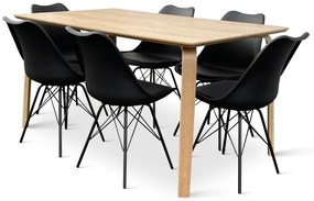 Texim Dřevěný jídelní set ZAHA dekor dub + 6x židle Eco černá