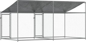 Klec pro psy se střechou a dvířky šedá 4x2x2 m pozinkovaná ocel 3209563