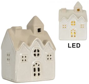 Béžový keramický svítící LED domek - 9*6*12 cm