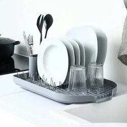 Odkapávač na nádobí, kov/plast, šedý, široký