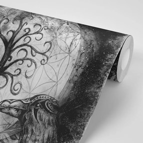 Samolepící tapeta černobílý magický strom života