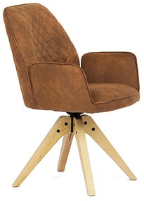 Židle jídelní s područkami, hnědá látka, dubové nohy, otočná P90°+ L 90° s vratným mechanismem - funkce reset - HC-539 BR3