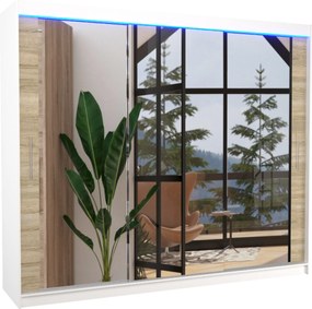 ADRK Furniture Posuvná skříň se zrcadlem a LED osvětlením CHESTER 250 SW-CHE-W+S-250+L-V375