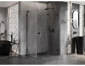 Mexen Lunar-F L, pravý sklápěcí sprchový kout 95 x 70 cm, 8mm čiré sklo, černý profil, 836L-095-070-70-00-P