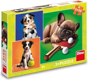 DINO Puzzle Psí sportovci / 3x55 dílků / od 5 let
