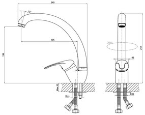 Aqualine, KASIOPEA 35 stojánková dřezová baterie, vysoké ramínko, chrom, 1107-65