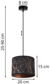 Závěsné svítidlo WERONA 3, 1x černé textilní stínítko se vzorem, (fi 20cm), C