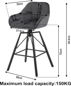 WOLTU Sada 2 barových židlí s prošíváním a opěrkou nohou, samet – antracitová