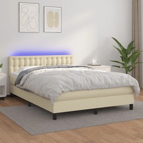 Box spring postel s matrací a LED krémová 140x200 cm umělá kůže 3134227
